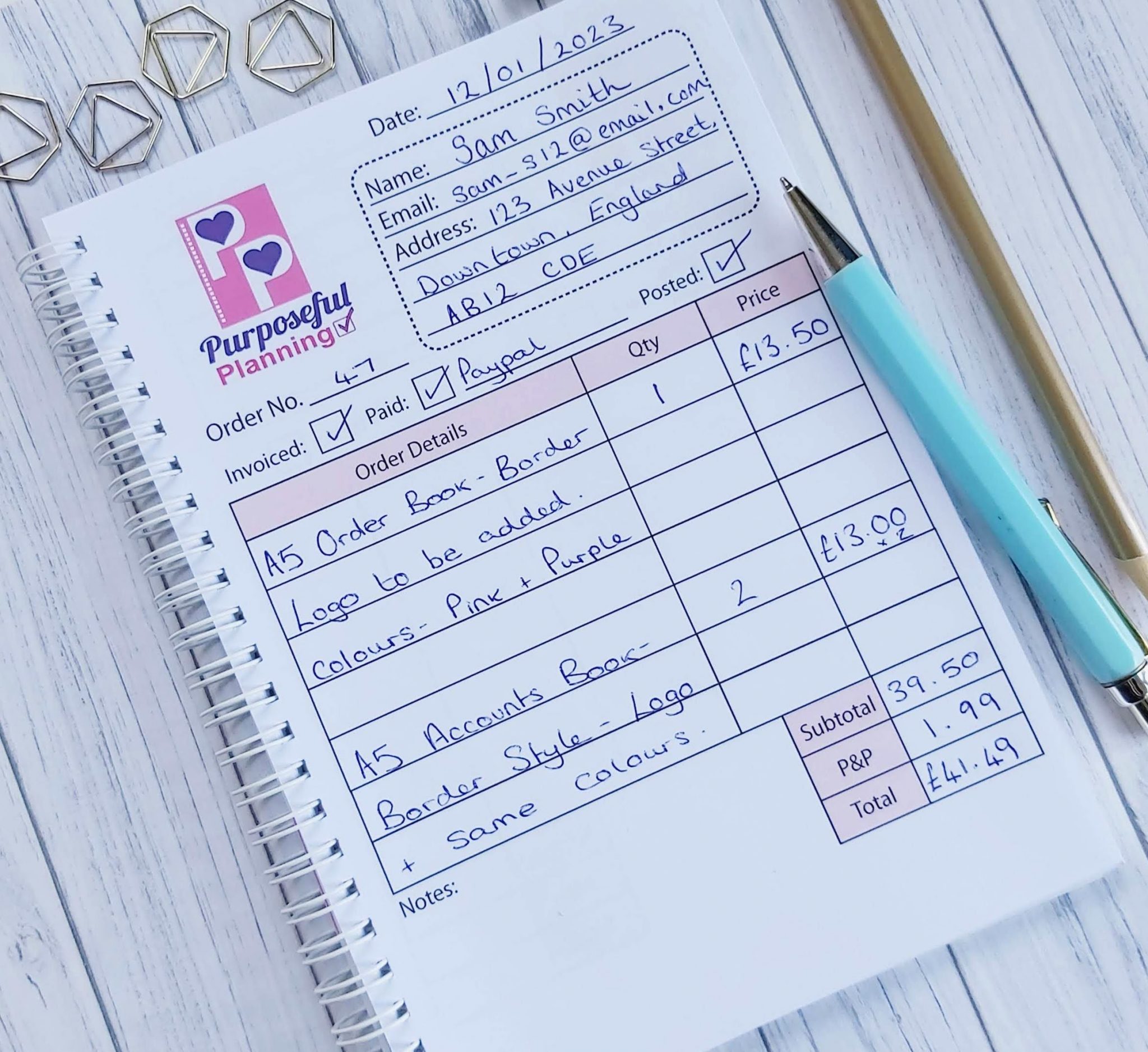 Business Custom Order Book