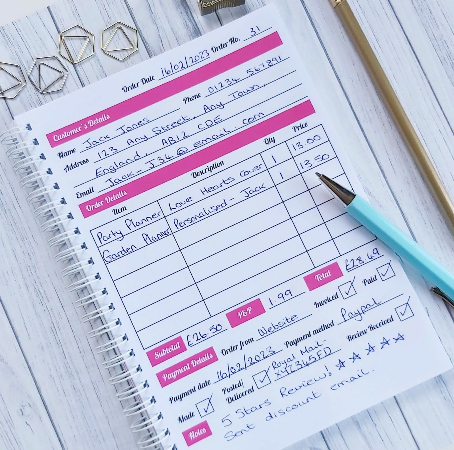 Business Custom Order Book